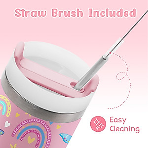 Butterfly Gifts for Girls, Rainbow Tumbler with Handle and Straw for Kids 14 oz, Birthday Gifts for Butterfly Lovers Girls, Insulated Stainless Steel Travel Mug for Toddlers