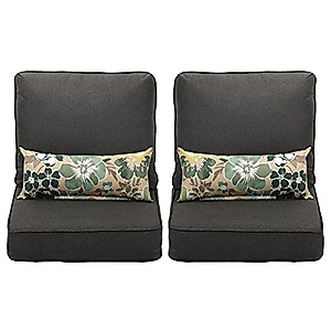 Aoodor 23” x 25.6” Patio Furniture Outdoor Deep Seat Single Chair Sofa Cushion Back Olefin Fabric Slipcover Sponge Foam - Charcoal Color Set of 2 (2 Back 2 Seater 2 Pillow )