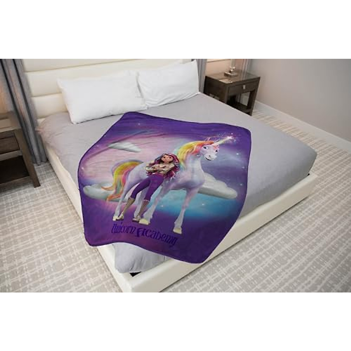 Unicorn Academy Sophia and Wildstar Plush Throw Blanket for Girls - Measures 46 x 60 Inches, Super Soft Lightweight Fleece Kids Bedding