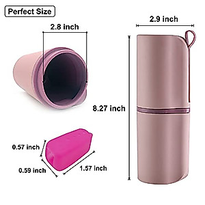 Dadop Travel Toothbrush Case with 5 Pack Silicone Toothbrush Covers, Portable Trips Wash Cup Holder Storage for Travel, Business, Home, Camping, School Supplies(Pink)