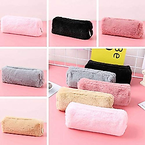 Boxwizard Cute Pencil Case, Pen Pencil Pouch with Zippers, Plush Fuzzy Stationery Makeup Storage Bag for Women and Girls Grey