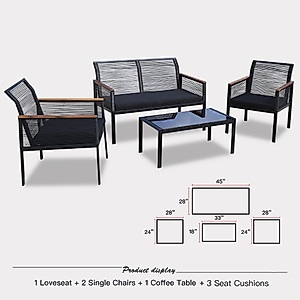 Suntone Patio Furniture Sofa Set - Wicker Patio Conversation Set (4 Piece)