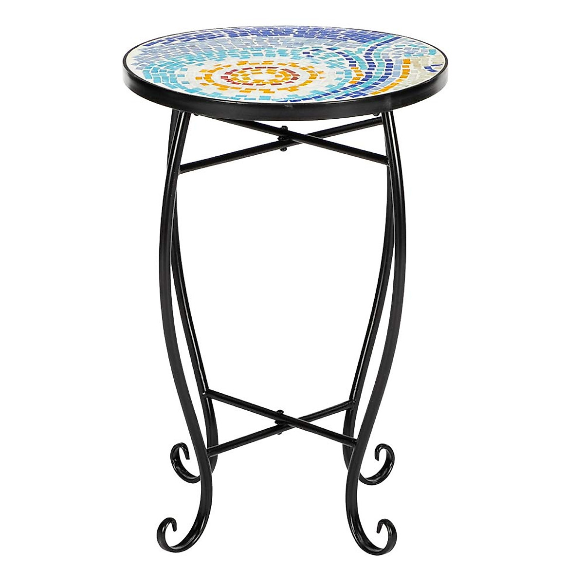 OOTDxvv Outdoor Side Table, 14inch Mosaic Patio Table Accent Table Plant Stand Small End Table with Coloured Glass for Porch Beach Patio Garden Balcony Poolside (D)