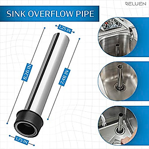 Stainless Steel Bar Sink Overflow Pipe 7.48 IN - Metal Sink Strainer Pipe Tube Bathroom Pipes Fittings - Bathroom Sink Drain Strainer Pipe Overflow Kitchen Sink Drain Stopper for 1.5 Inch Drains