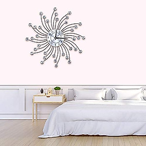 NCONCO Wall Clock, Sparkling Bling Metallic Silver Flower-Shaped Wall Clock for Living Room Officeï¼ˆArc Flowerï¼‰