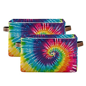 HUXINO Storage Basket Cube, Abstract Swirl Tie Dye Rainbow Large Storage Bin Box Collapsible Clothes Toys Organizer Laundry Basket for Shelves Closet Kids Nursery Bedroom, 1 Pack