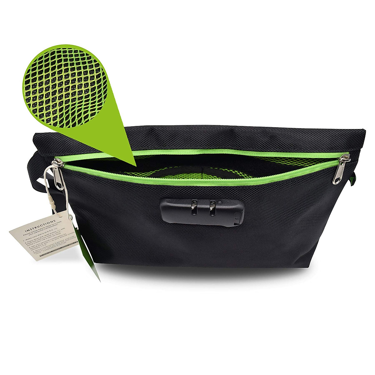 Polyester Zippered Pouch Bag with Lock Combination, Water Repellent Pouch with Wristlet Handle and Interior Mesh Pockets, 12.8x2.3x7.68