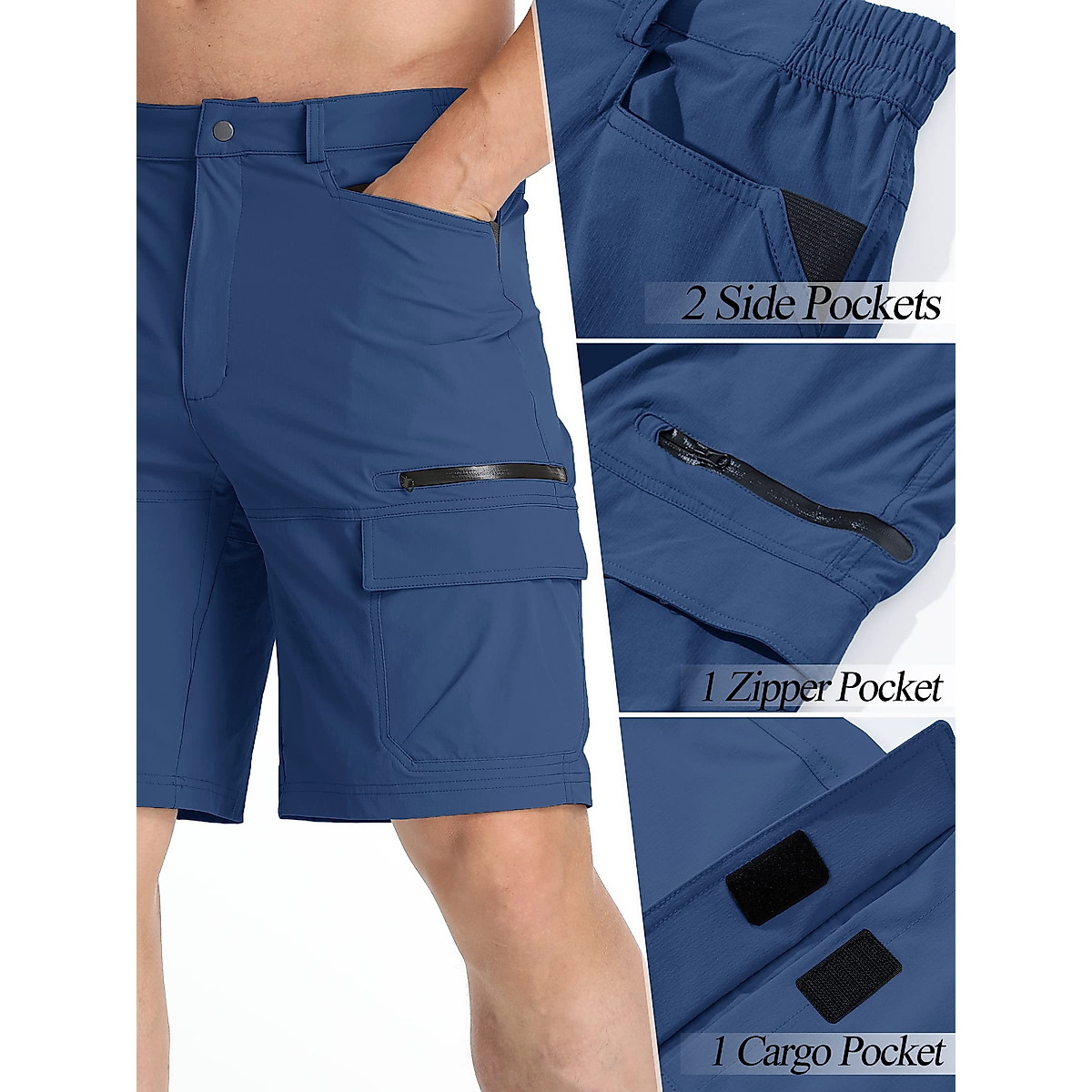 TACVASEN Mens Hiking Cargo Shorts Outdoor Casual Ligtweight Quick Dry Water Resistat Breathable Fishing Camping Shorts Blue, 36