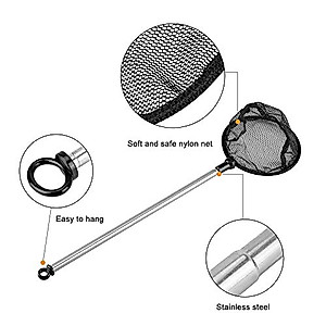Filhome Telescopic Aquarium Fish Net, Fine Mesh Round Fish Net for Fish Tank with Extendable Long Handle (3.5 inch)