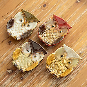 YINYUEDAO Snack Plate, Owl Shape, Ceramic Material, Used to Hold Snacks or Appetizers, Exquisite and Lovely Ceramic Ornaments, Holiday Theme, Gift Selection, Set of 4