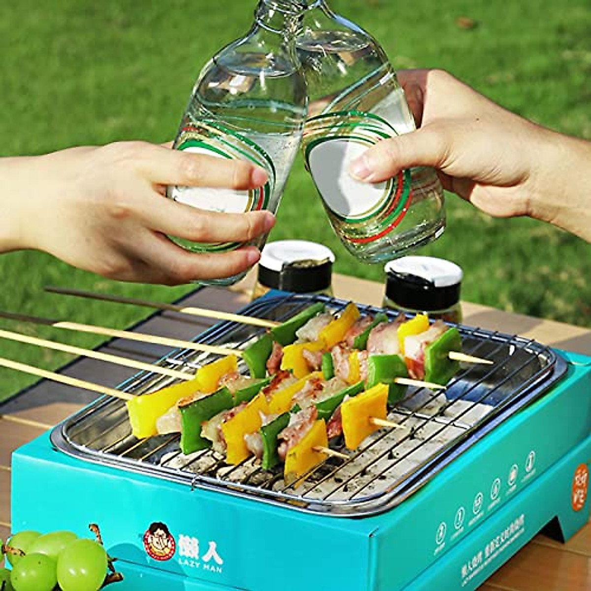 Charcoal Grill, Portable Charcoal Grill, Single Use Compact Detachable Stainless Steel Portable Barbecue Smoker Grill, Compact and Lightweigh and Portable, for Outdoor Camping Barbecue Picnic(BLU