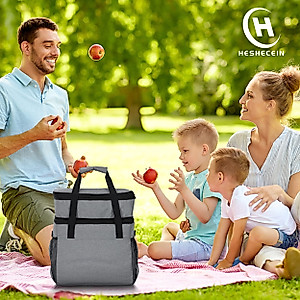 45 Can Cooler Bag for Men Women,32L Large Expandable Double Deck Insulated Lunch Box,Leakproof Reusable Cooler Lunch Bag,Suit for Camping/Picnic/Road Trips,Grey