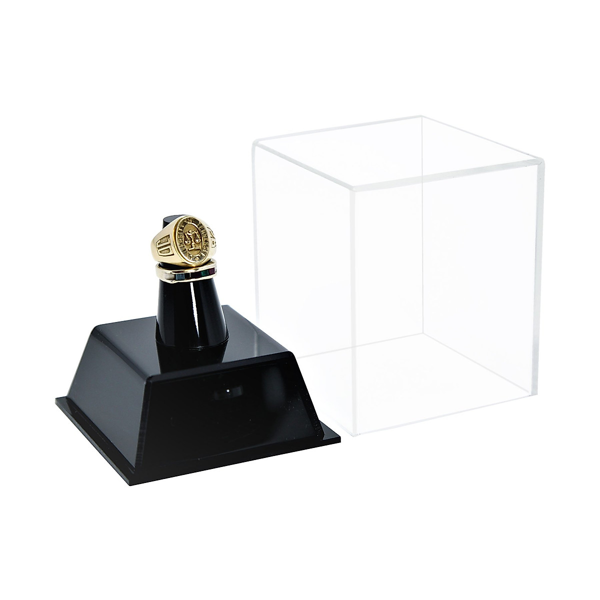 Better Display Cases Clear Acrylic Championship School Ring Display Case with Drawer and Black Acrylic Ring Holder (A064-A)