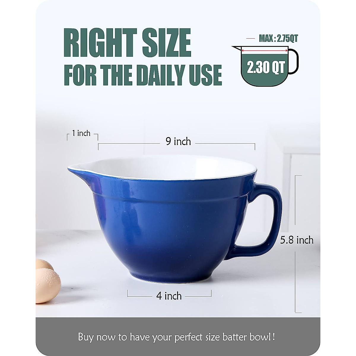 Kitchen Utensil Holder, Lareina Utensil Caddy for Countertop & Ceramic Batter Bowl With Handle and Pour Spout