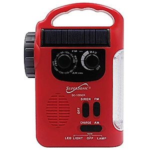 Supersonic SC-1095ER 5-Way Emergency Solar/Hand Crank Radio with Flashlight
