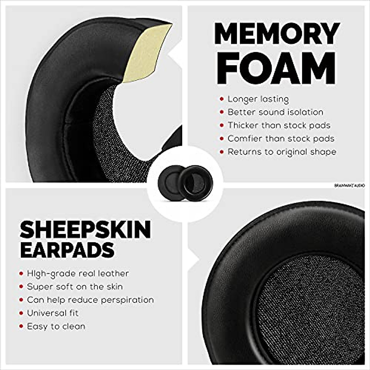BRAINWAVZ Round Sheepskin Leather Earpads - Fits Many Large Headphones - SteelSeries, HD668B, ATH, AKG K553, HifiMan, ATH, Philips, Fostex, Sony Memory Foam Ear Pad & More