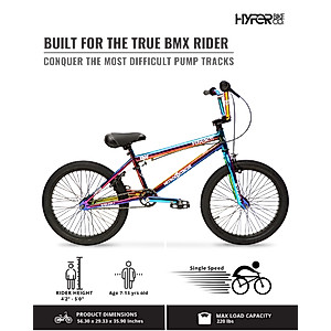 Hyper Nitro Circus RWilly BMX Bike 20 Inch for Kids or Adults, Single Speed, Front and Rear Sprockets, Steel BMX Frame. 360 Handlebar Rotation. Bike Park Ready BMX Bicycle. Jet Fuel Finish