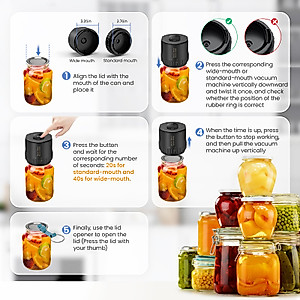 Electric Mason Jar Vacuum Sealer - Jar Vacuum Sealer Kit for Mason Jars with Wide & Regular Mouth for Food Storage, Vacuum Sealing Machine, Multifunctional All-in-One Cordless Canning Vacuum Sealer