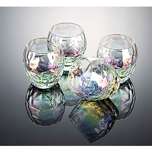 Verolux Iridescent Whiskey Glasses - Scotch, Bourbon, Liquor and Cocktail Drinks - Rainbow-colored, Premium Crystal Glasses, Thick Heavy Base - Set of 4, 12 oz