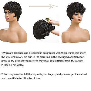 Natural Black Short Pixie Cut Wigs for Black Women Curly Hair Wigs Replacement Short Black Layered Pixie Wigs With Bangs Wigs for Black Women (Natural Black)