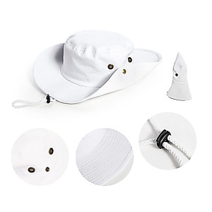 Cotton Sun Hat for Men and Women Wide Brim Foldable Sun Boonie Hunting Fishing Safari Bucket Hat(7 1/2 Size) White