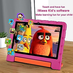 Kids Tablet 10 inch Android 13 Tablets for Kid with Shockproof Case, 12GB+128GB, Octa-Core, 1280 X 800 HD Touchscreen, IWAWA Pre-Installed Parental Control, 2.4G/5G WiFi, 6000mAh, Bluetooth-Rose red