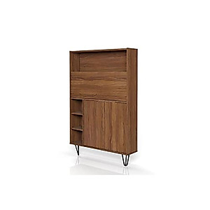 Nexera 611031 Slim Bar Cabinet, Secretary Bookcase Desk with Storage