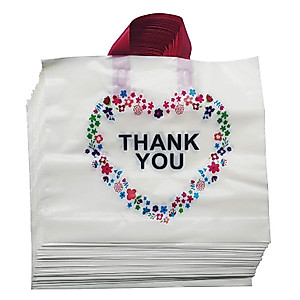 50Pcs Beige Thank You Bags for Small Business,Boutique Bags with Soft Loop Handle,Plastic Christmas Bags,Size:15"x12"x3"（38 * 30 * 8CM 2.8 Mil
