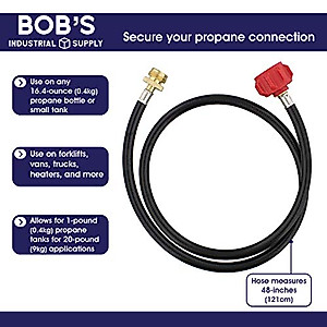 BISupply Propane Hose 1 lb Converter Adapter, 16.4oz to 20lbs Converter - Tank Bottle Line Adapter, Converting Hoses 4ft