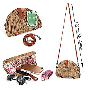 JOSEKO Crossbody Straw Bag, Womens Straw Handbag Shoulder Bag for Beach Travel and Everyday Use (7.87" L x 2.36" W x 5.51" H, Light Brown-A)