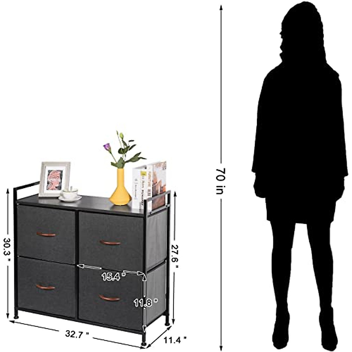 WAYTRIM Dresser for Bedroom with 4 Drawers, Wide Storage Drawer Organizer, Wide Chest of Drawers for Bedroom, Hallway, Entryway, TV Stand with Steel Frame&Wood Tabletop - Dark Indigo