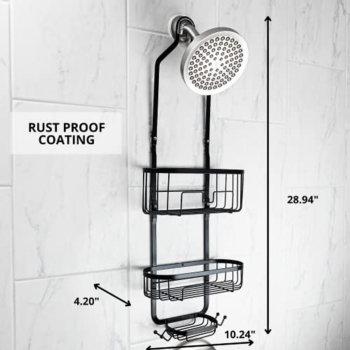 PROBEAUTIFY Hanging Shower Caddy Over Shower Head - Black Shower Caddy Hanging - Shower Caddy and Shower Rack for Ultimate Convenience