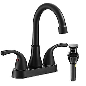 FRANSITON 4 Inch 2 Handle Bathroom Sink Faucet Lead-Free Matte Black Bath Sink Faucet with Pop-up Drain Stopper and Supply Hoses