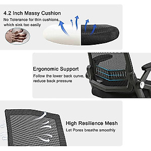 Office Chair, Ergonomic Office Desk Chair, Mesh Task Computer Chair with 90° Flip-up Arms, Lumbar Support and Height Adjustable & Thick Cushion, Black