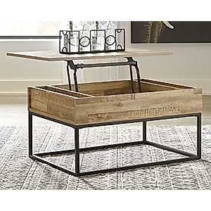 Signature Design by Ashley Gerdanet Rustic Rectangular Lift Top Coffee Table with Storage, Brown & Black