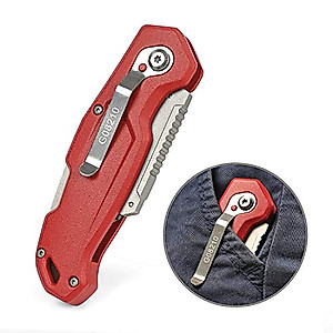 Goldblatt Folding Utility Knife, Quick Change Blade Mechanism & Aluminum Alloy Handle with 10-piece Extra Blades, Pocket Size