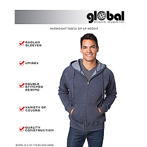 Global Blank Lightweight Zip Up Hoodies Men Extra Soft Fleece Hooded Sweatshirt Light ,Nickel,XXX Large