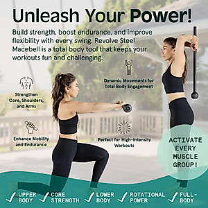 Retrospec Steel Macebell 5 to 30lbs for Men, Women Steel Mace Strength Training, Full Body Workouts , Matte Black, 7 lbs