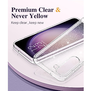 GVIEWIN Bundle - Compatible with Samsung Galaxy S23 Case (Glitter) + Magnetic Phone Ring Holder (Glitter/Silver)