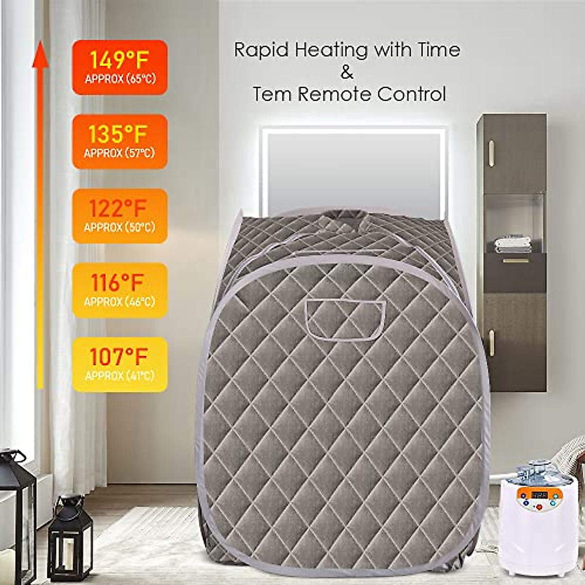 ZONEMEL Portable Steam Sauna for Home Full Body ​Sauna Spa, Relaxation, Personal Sauna with 3L 1000 Watt Steam Generator, 9 Temperature Levels, Remote Control-Dark Grey