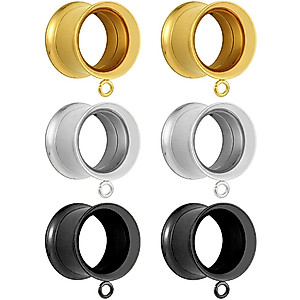 LADEMAYH 3 Pairs DIY Tunnels Plugs Gauges for Ears Piercing Jewelry, Women Mens Stainless Steel Ear Dangle Gauges Accessories Mixed Color 08mm=0g