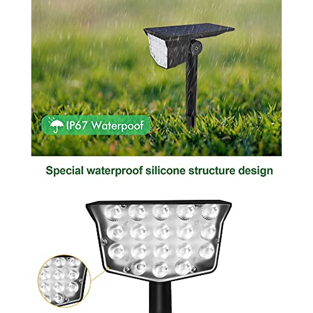 COCOMOX Solar Spot Lights Outdoor, 700 Lumens Blue Solar Powered Garden Lights Outdoor IP67 Waterproof Landscape Lighting Super Bright 2-in-1 3 Modes Spotlight for Yard Driveway Flag 2 Pack