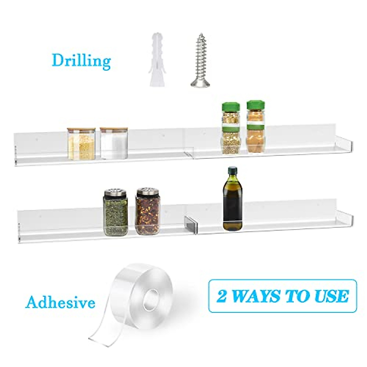 BATHHOLD Acrylic Stove Top Shelf for Kitchen Adhesive with Additional Removable Middle Divider,Non Magnetic Fit 30"