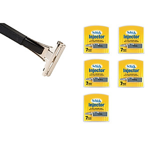 Shave Classic Single Edge Razor Handle with Schick Injector Refill Blades 7 Ct. (Pack of 5) ! Razor Compatible with Schick Injector Razor Blades !