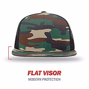 Richardson Unisex 511 Flatbill Trucker Adjustable Snapback Baseball Cap, Split Green Camo/Black, One Size Fits Most