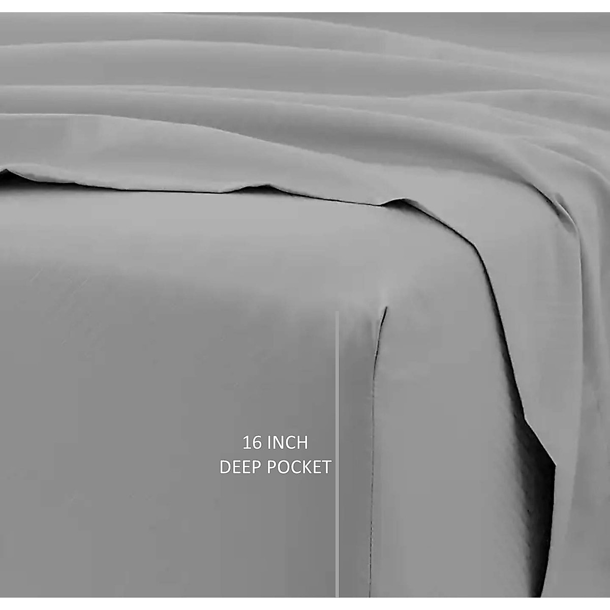 Femini Fashion My Egyptian Giza Cotton Sheets King Size, 16 Inches Extra Deep Pocket, 100% Giza Long-Staple Giza Cotton Bedsheet Soft Breathable Dream Sheets - Light Grey