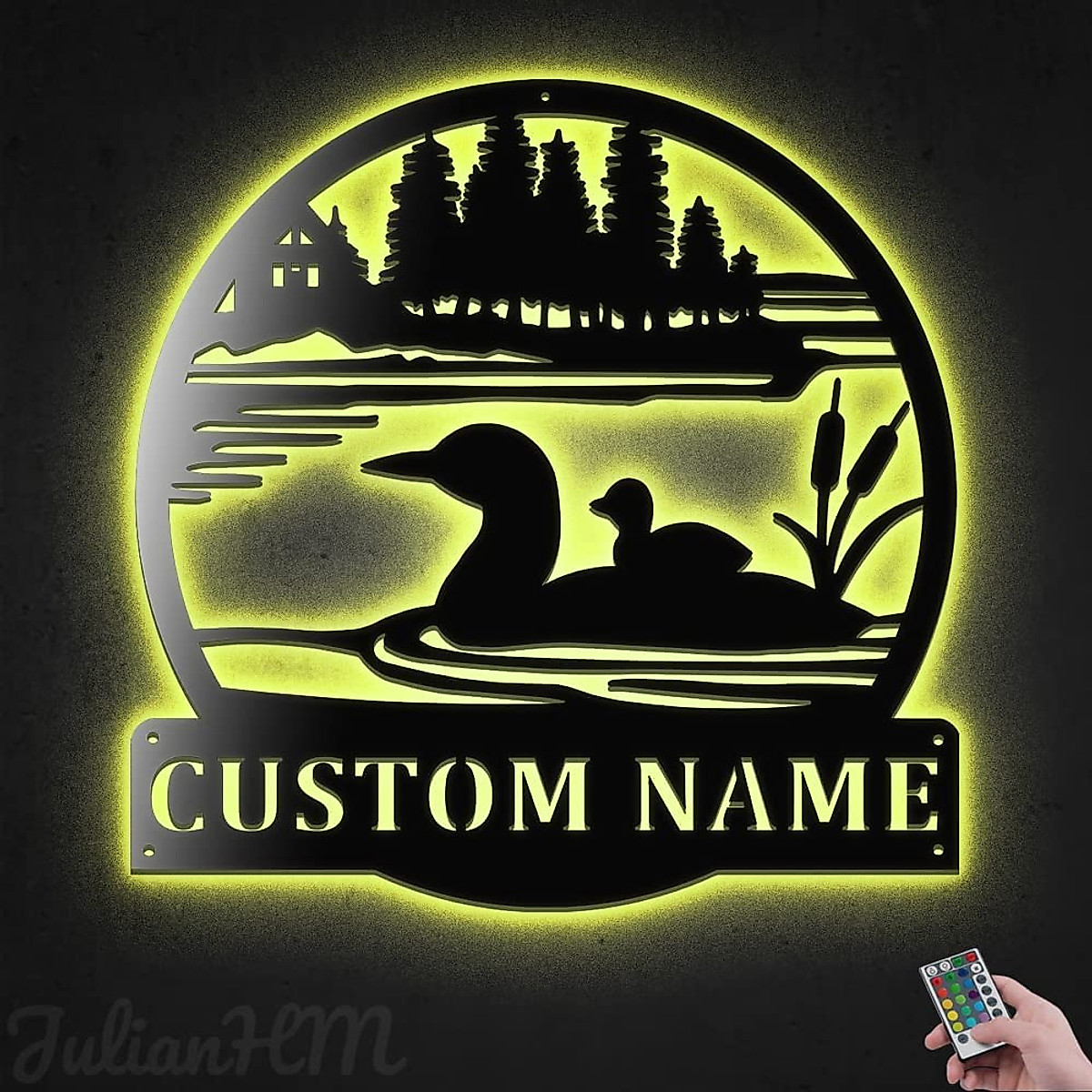 Custom Loon Duck Monogram Metal Wall Art With Led Lights, customized Loon Duck Name Sign Decoration, Loon Gift Home Decor (24x24 Inches, Without Lights)