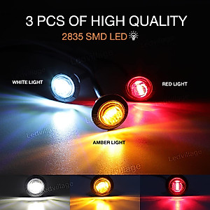 Ledvillage Pack of 30 3/4 Inch Mini Round 10 Amber + 10 Red + 10 White 3 LED Trailer Side Marker Button Lights Clearance Signal Lamp Boat Lorry Truck Pickup Bus 12V DC