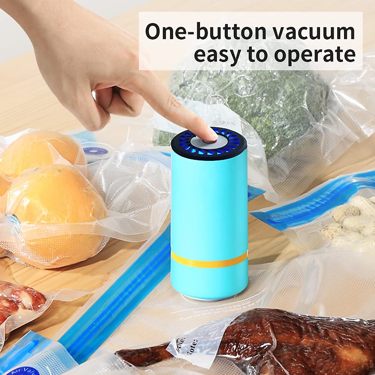 Sous Vide Bag & Handheld Vacuum Sealer, Portable Mini Vacuum Sealer with 10 PCS Reusable Food Storage Zipper Sous Vide Bags for Anova,Joule Cookers, Rechargeable Small Electric Vacuum Sealer Pump Set