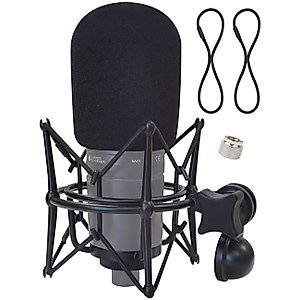 Boseen Microphone Shock Mount with Foam Windscreen Compatible with AT2020 AT2020USB+ AT2020USBi, Spider Shockmount Holder with Mic Cover Pop Filter and Screw Adapter Eliminates Vibration Noise